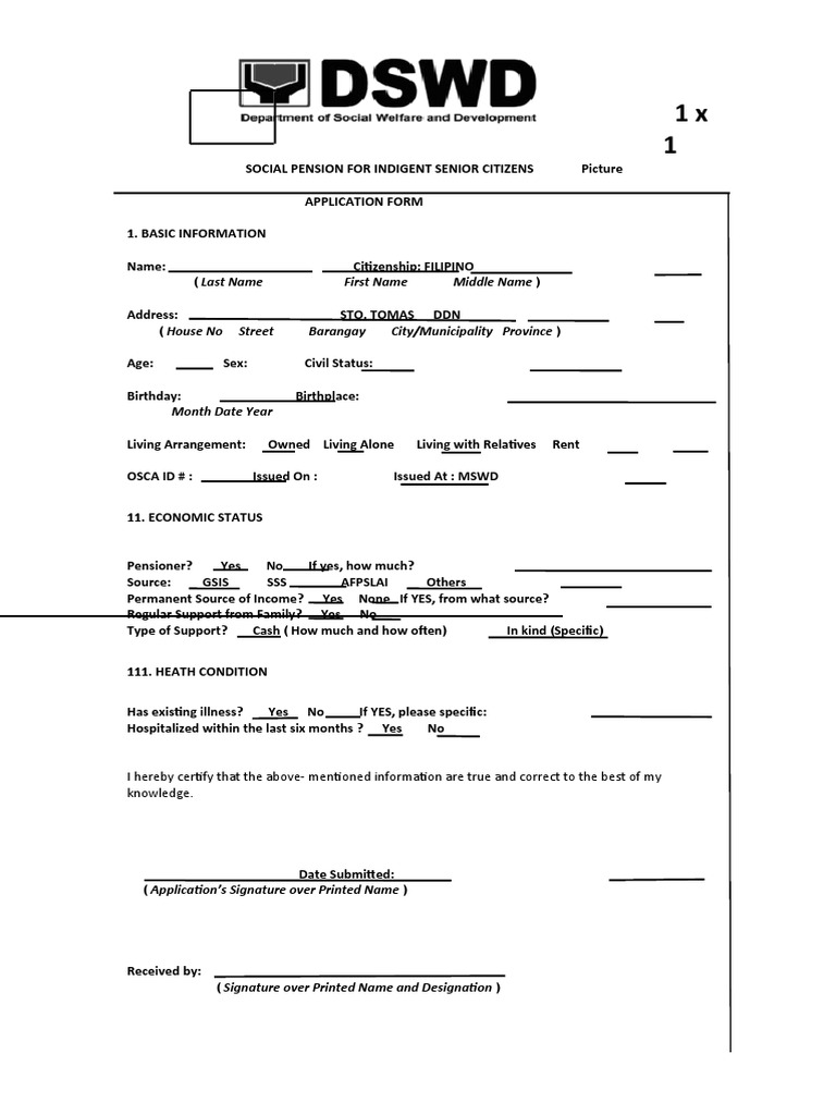 DSWD Form For Senior Citizen | PDF