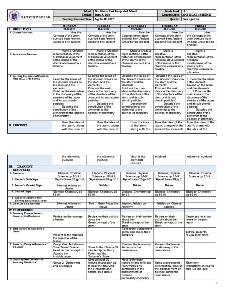Dll-Physical Science-Week 5 | PDF | Radioactive Decay | Chemistry