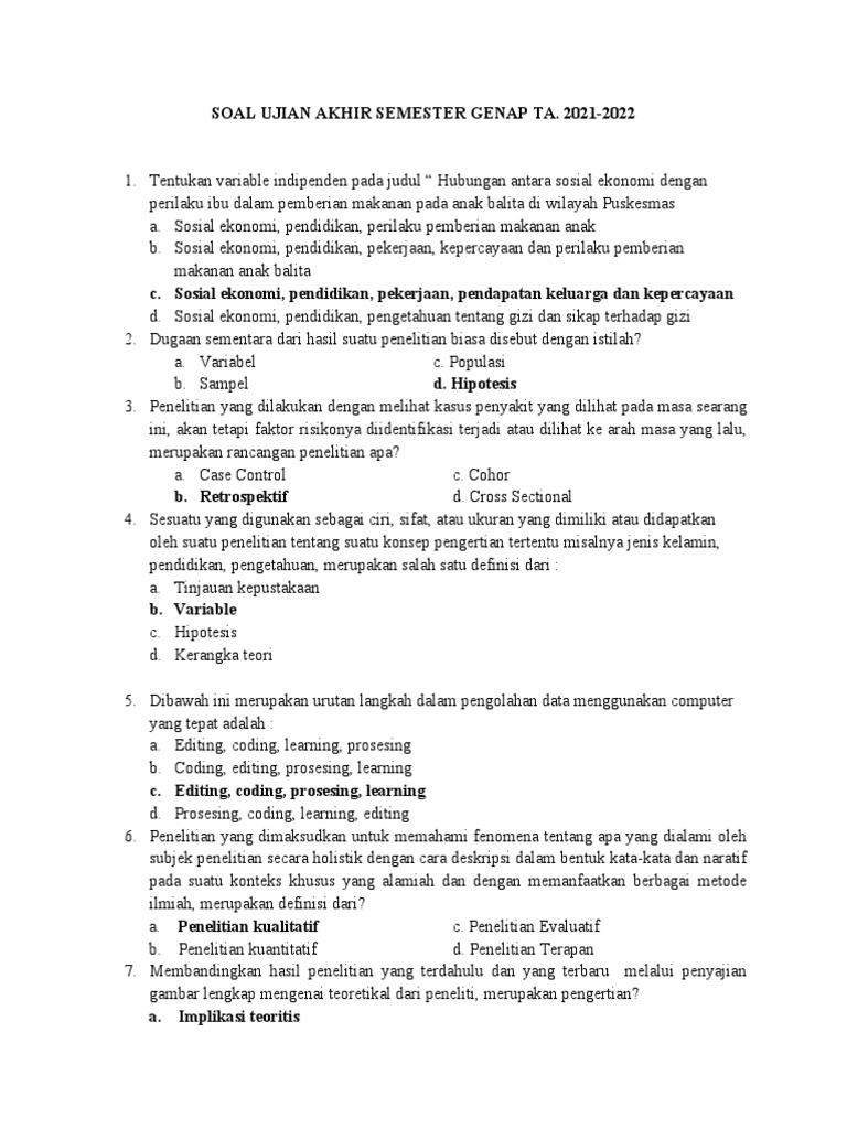 Soal UAS S1 Metopen | PDF