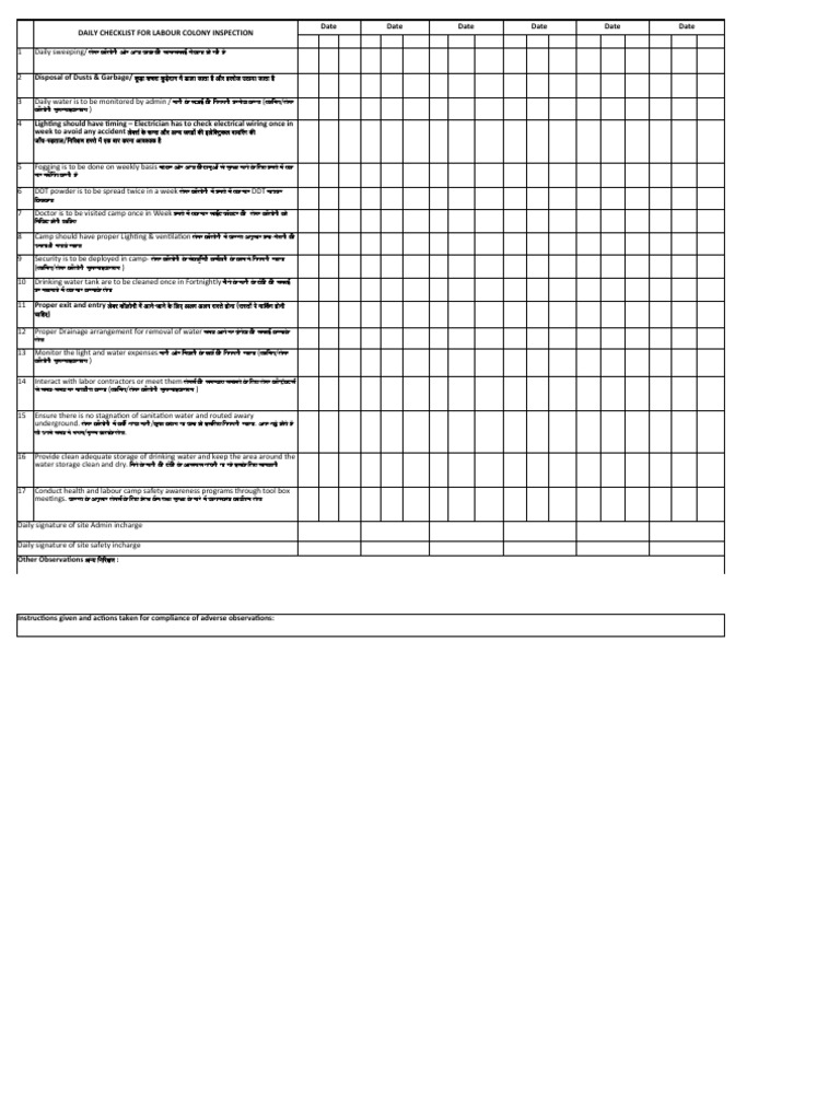 Daily Checklist - Hindi Format - Draft2 | PDF | Home & Garden