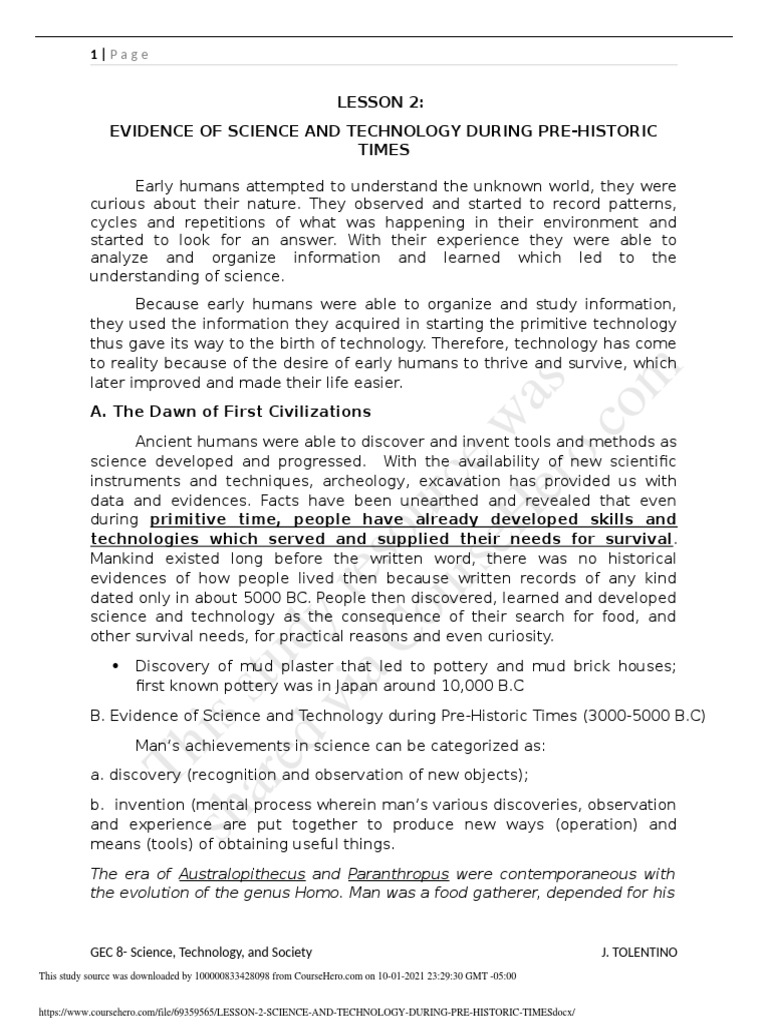 Lesson 2. Science and Technology During Pre Historic Times | PDF | Iron Age | Stone Age