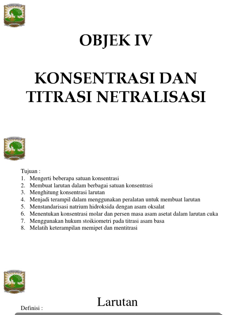Objek Iv Konsentrasi Dan Titrasi Netralisasi | PDF | Sains & Matematika