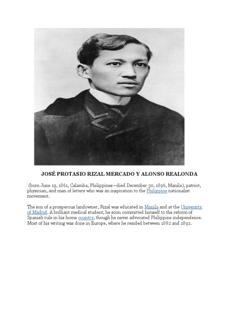 José Protasio Rizal Mercado y Alonso Realonda | PDF | History