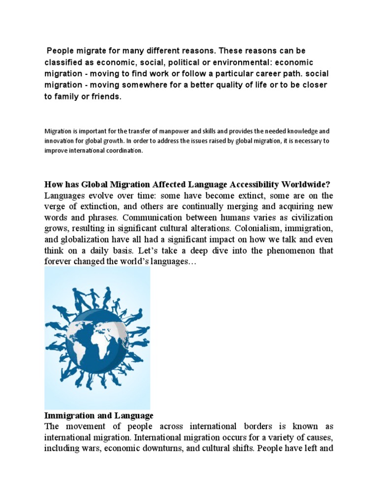 People Migrate For Many Different Reasons | PDF | Immigration | Human ...