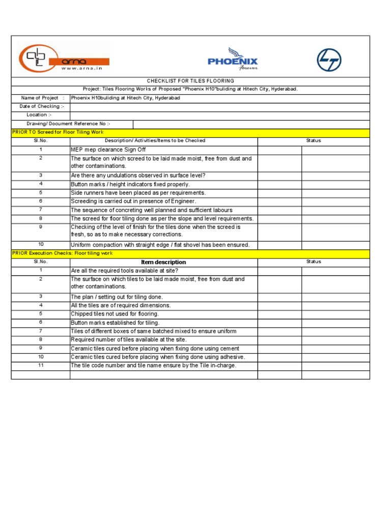 Checklist For Tiles Flooring | PDF | Tile | Civil Engineering