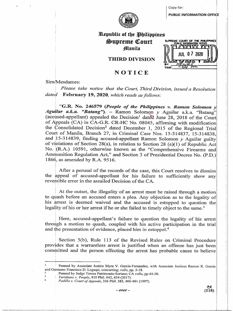 Gr. No. 246579 (Elements of Possession of Firearms) | PDF