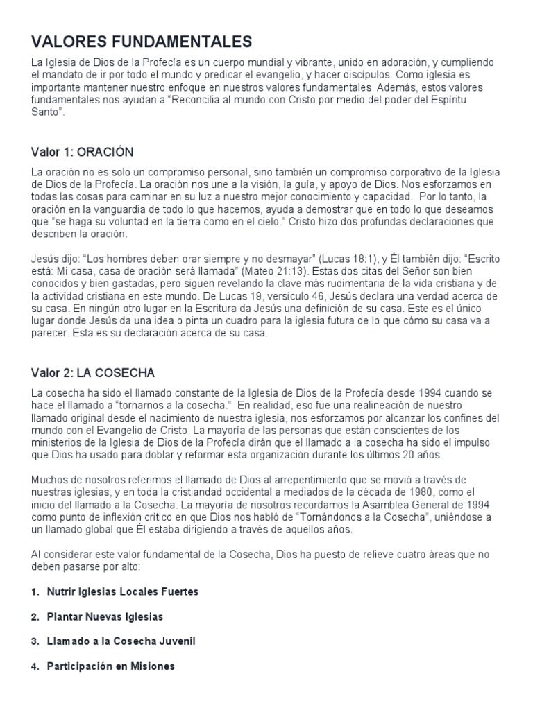 Valores Fundamentales | PDF | Oración | Jesús
