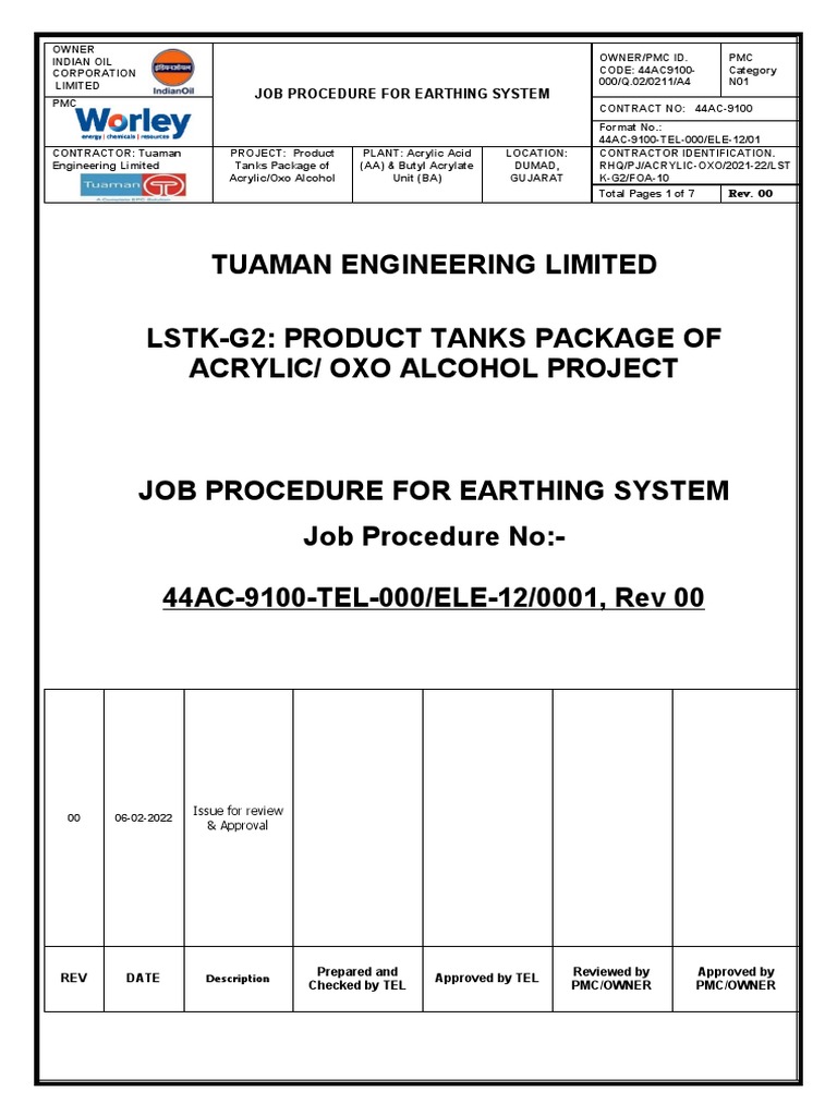 Job Procedure For Earthing System | PDF | Equipment | Building Engineering