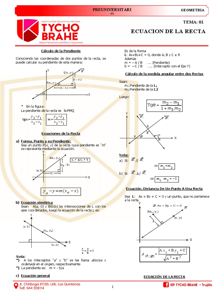 01 Ecuacion de La Recta | PDF | Pendiente | Línea (geometría)