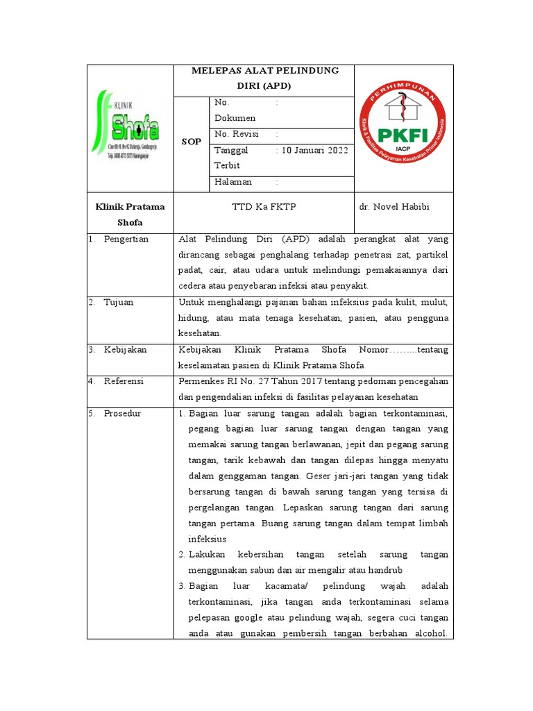 Sop Melepas Apd | PDF