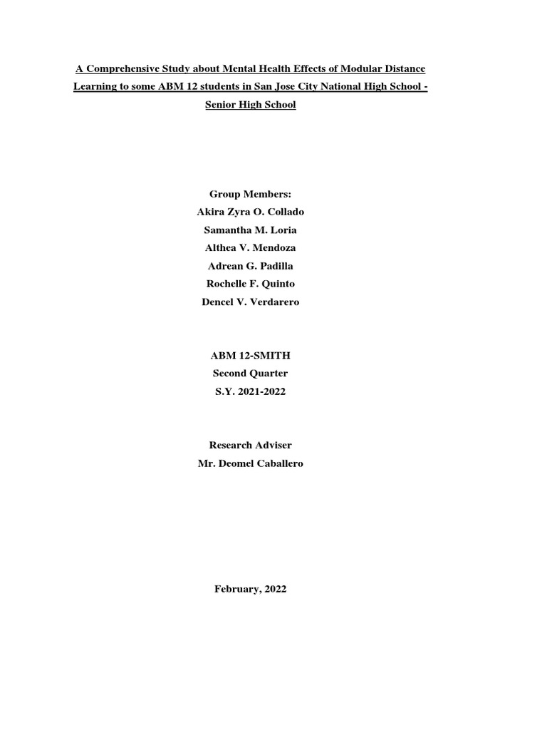A Comprehensive Study About Mental Health Effects of Modular Distance ...