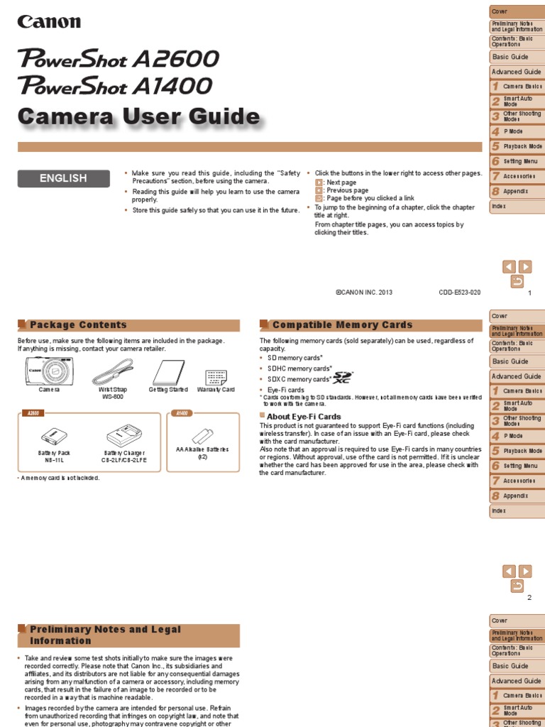 Camera Foto Digitala Canon PowerShot A2600 (2013) | PDF
