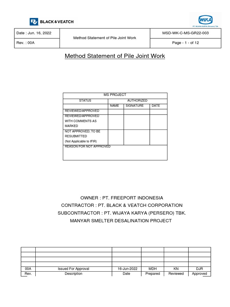 Method Statement For Pile Joint Work | PDF | Construction | Welding