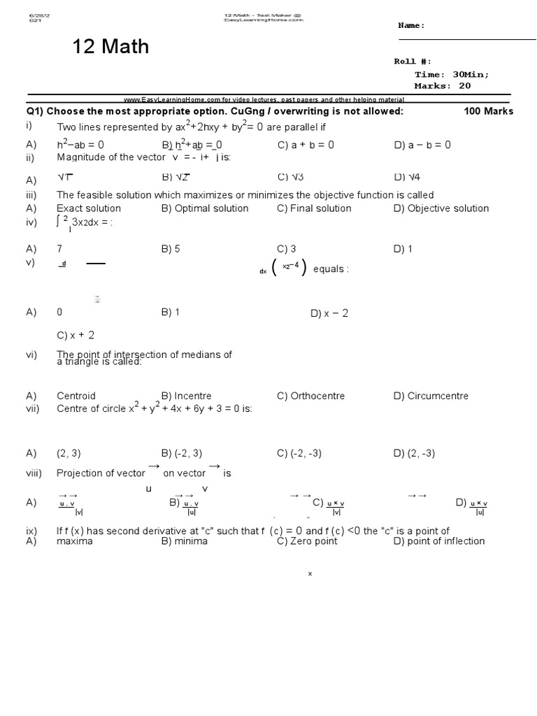 12 Math - Test Maker @ | PDF | Ellipse | Teaching Mathematics
