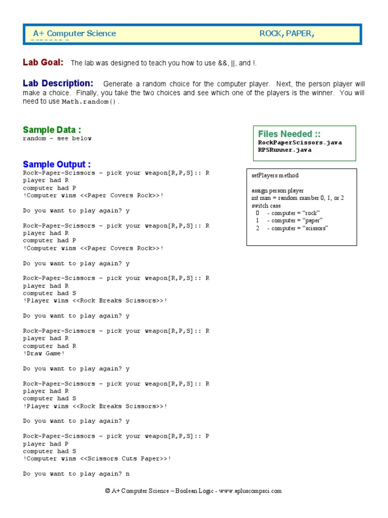 1.boolean Rock-Paper Scissors | PDF