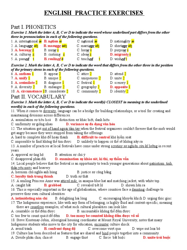 English Practice Exercises Unit 5 p1 Key | PDF | Human Communication ...