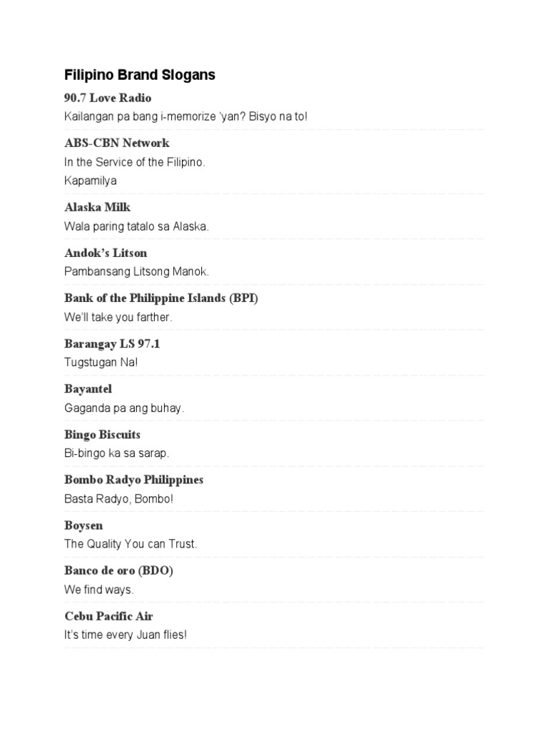 Tag Lines | PDF | Companies Of The Philippines | Philippines