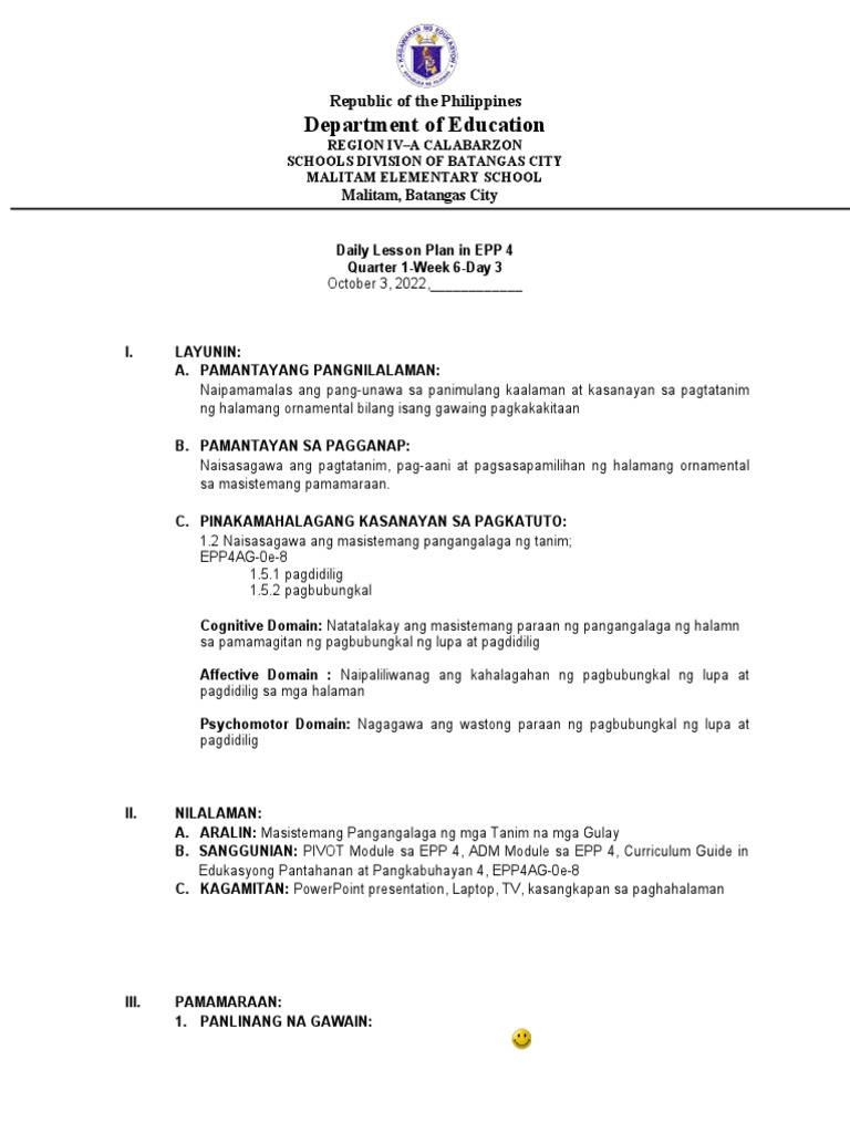 DLP EPP 4 - Q1 - Week 6 - Day 3 | PDF