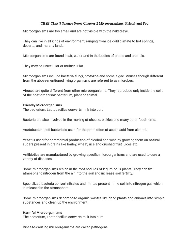 Class 8 Science Notes Chapter 2 Microorganisms | PDF | Microorganism ...