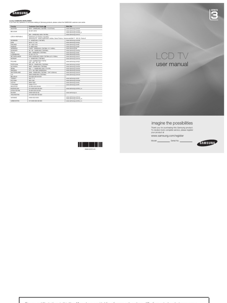 Samsung LE22B350F2W LCD Television | PDF | Hdmi | Menu (Computing)