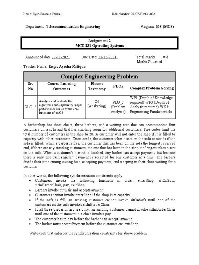 ASSIGNMENT 2 CEP Semaphore (MCS) | PDF