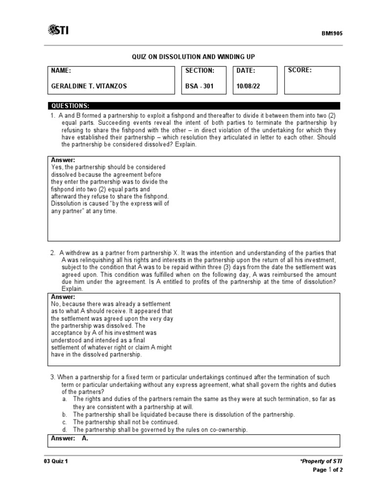 03 Quiz 1 Business Laws and Regulations | PDF