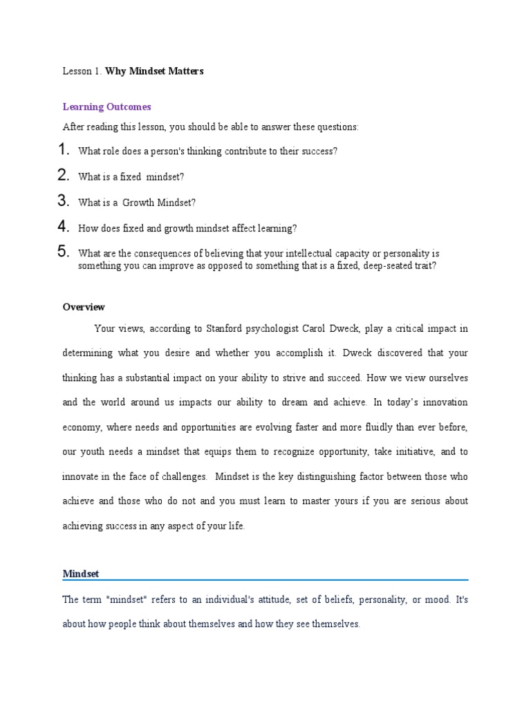 Lesson 1 | PDF | Mindset | Cognition
