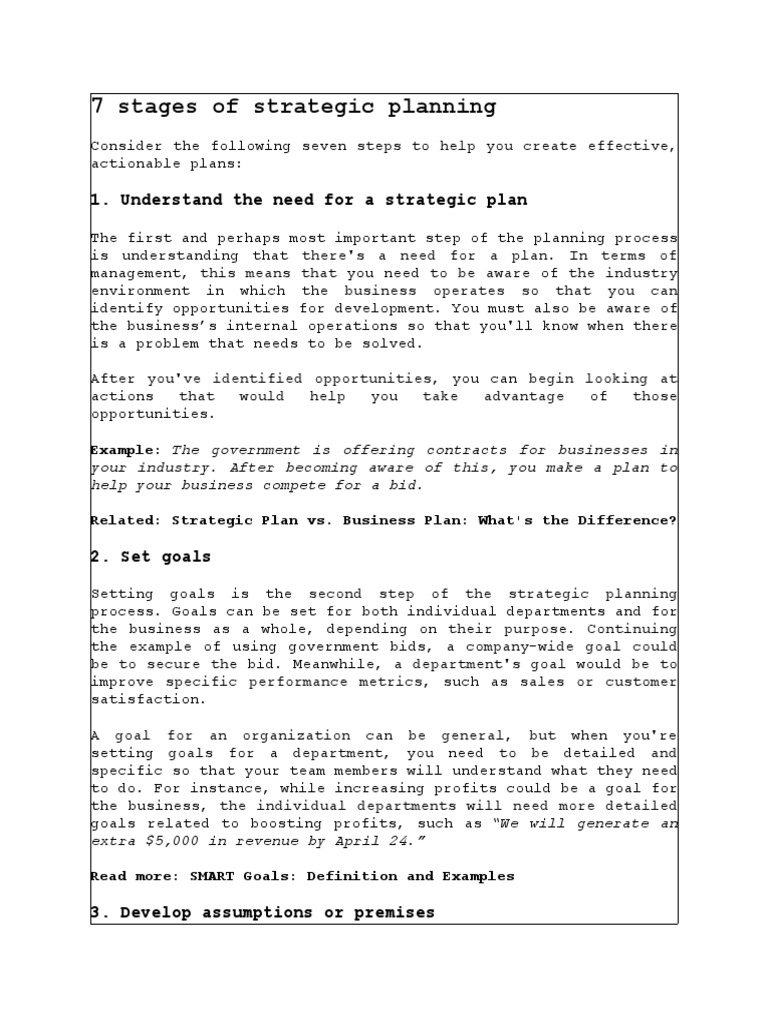 7 Stages of Strategic Planning | PDF | Goal | Evaluation