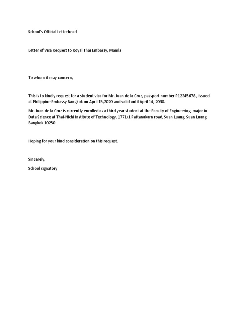 Letter of Request For Student Visa From TNI | PDF