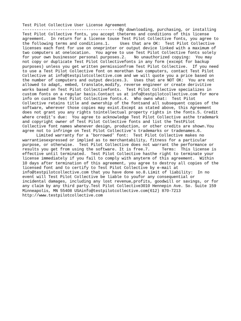 Test Pilot Collective License | PDF | License | Copyright Infringement