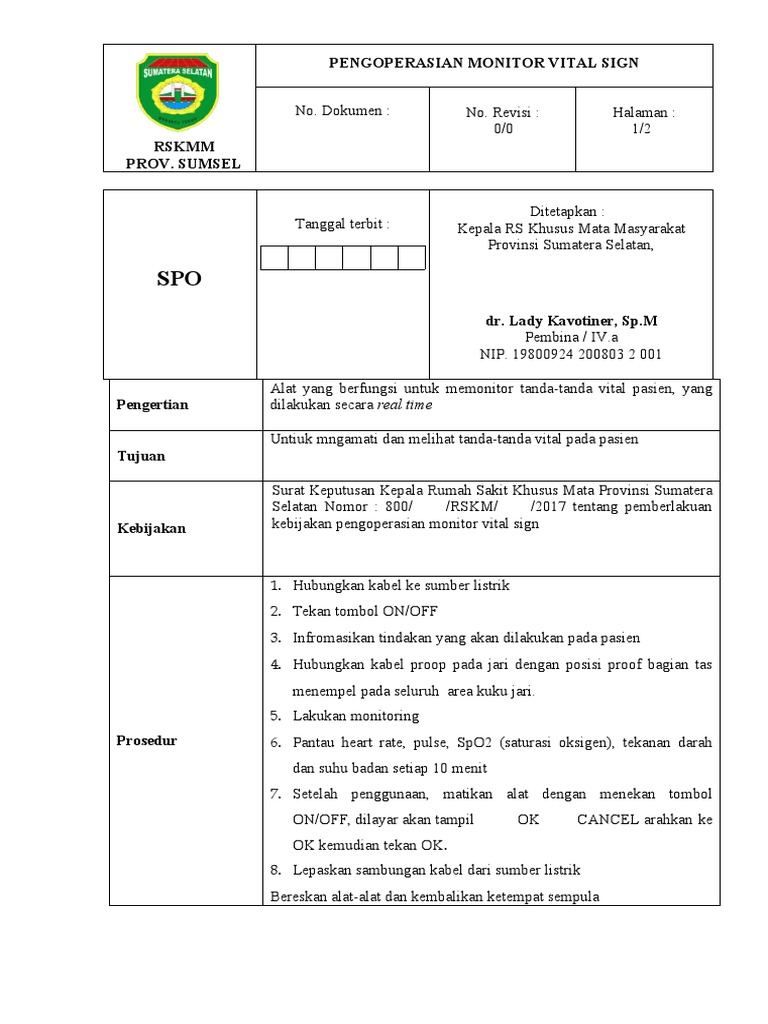 Spo Pengoperasian Monitor Vital Sign | PDF