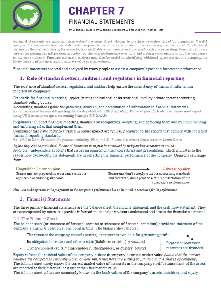 Chapitre 7 - Financial Statements | PDF | Equity (Finance) | Balance Sheet