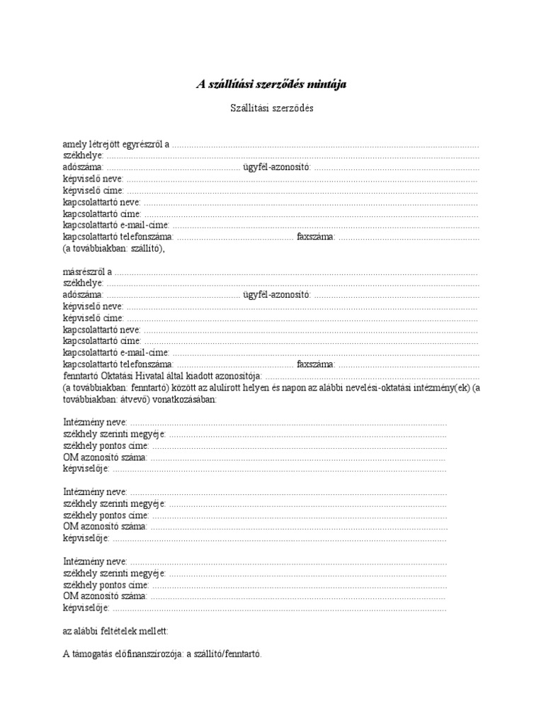 Szállítási Szerződés Minta Pdf