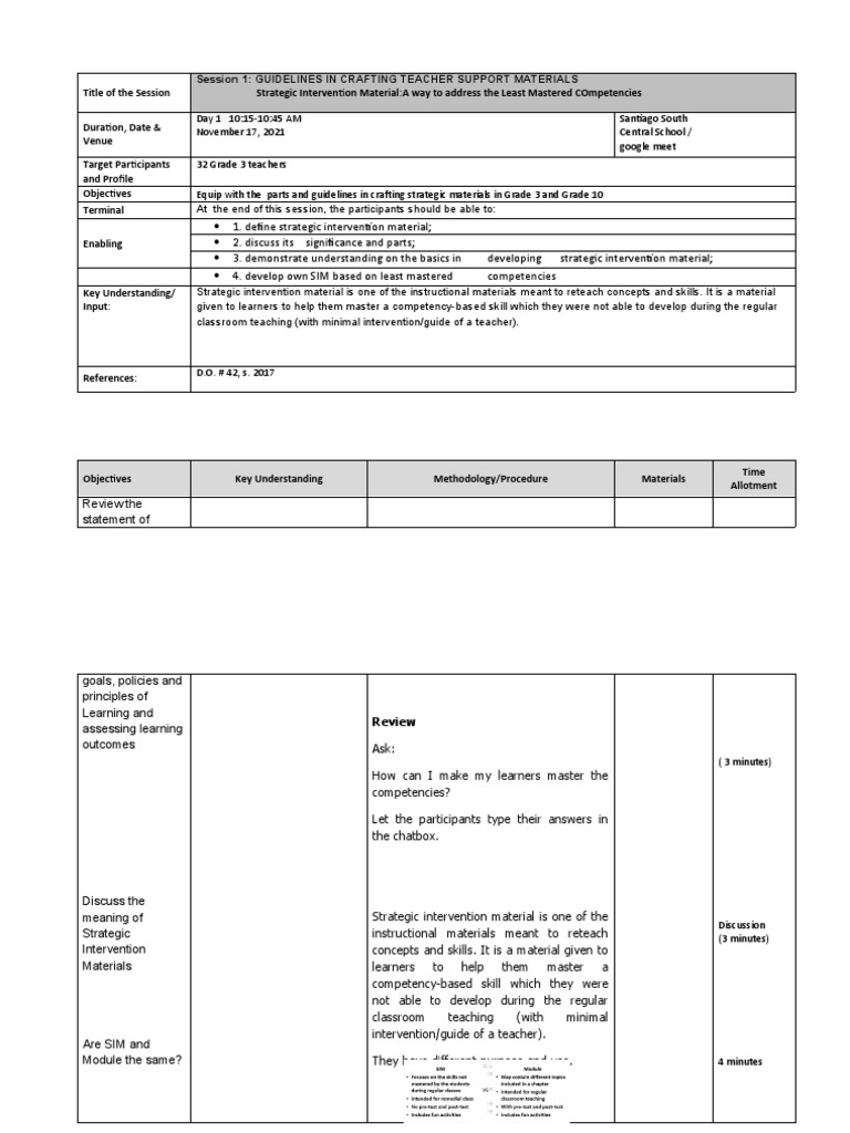 SG-Session Guide For The SIM3 | PDF | Learning | Teaching Method