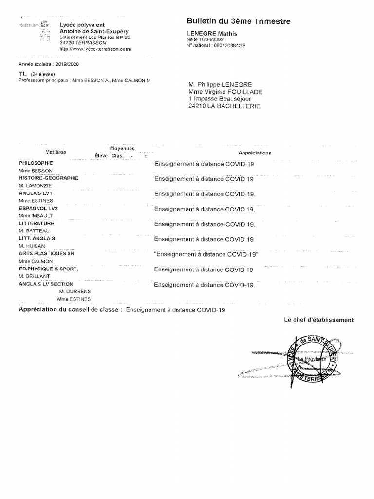 Bulletins Lycée | PDF