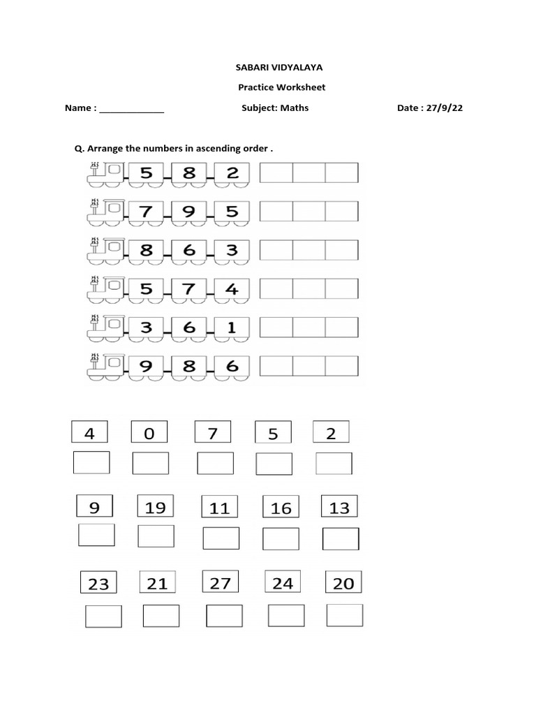 Worksheet Std.1 Maths | PDF