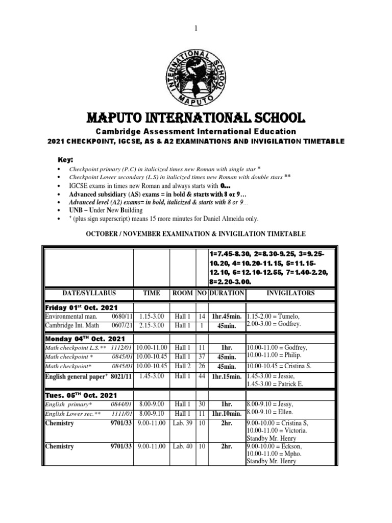2021 October - November Timetable | PDF | Science