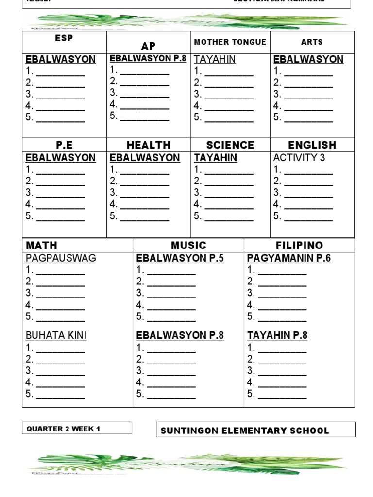 Answer Sheets Q2 W1 G3 | PDF