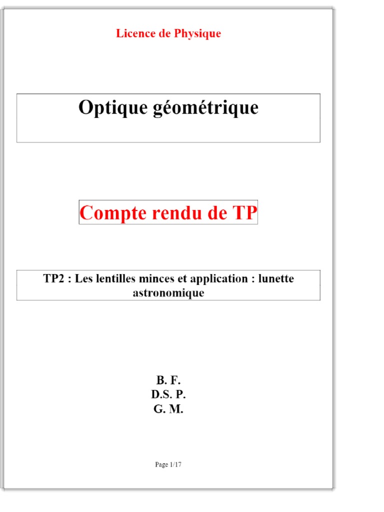 Optique Géométrique. Compte Rendu de TP - PDF | PDF
