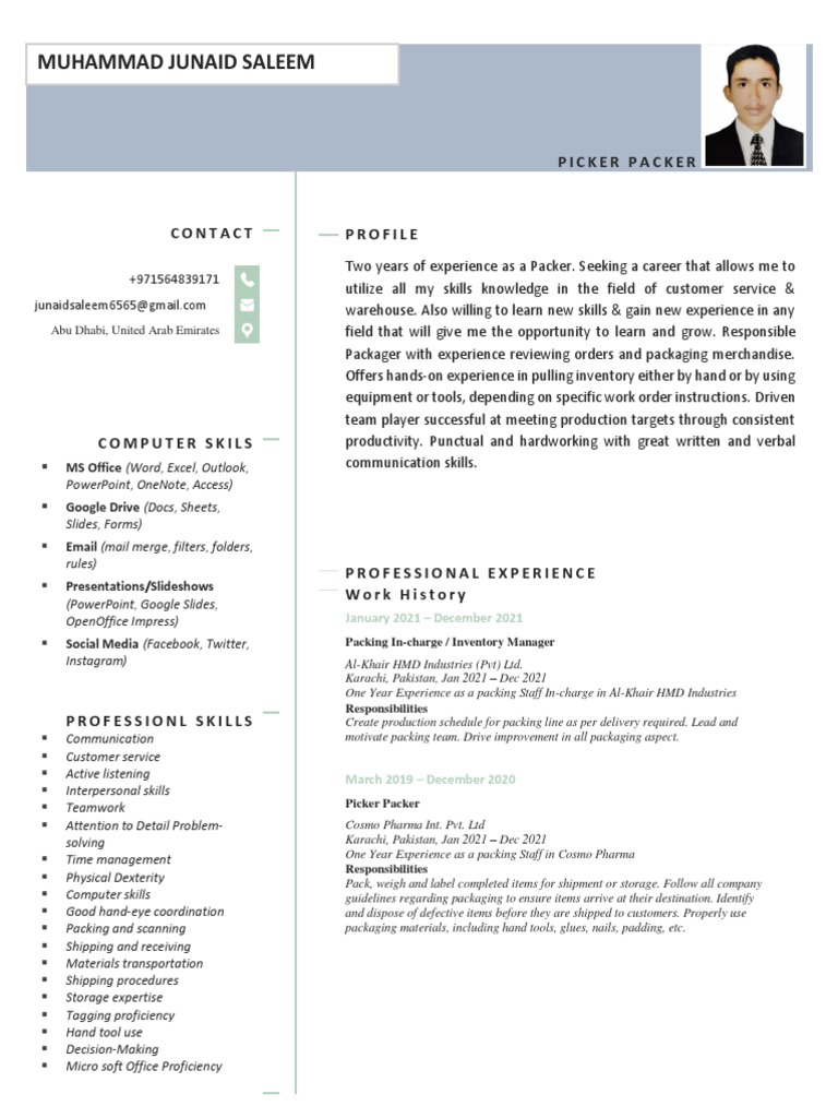 Picker Packer Resume | PDF | Communication