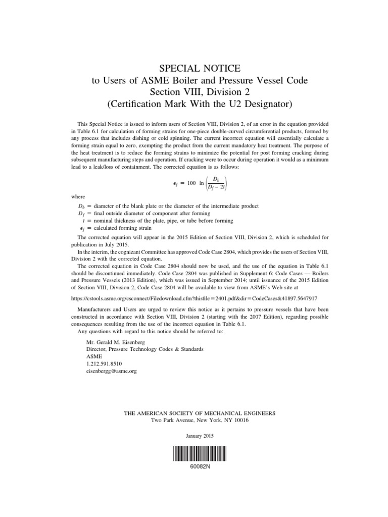 Asme-Bpvc Sec Viii-2 Special Notice 2015 | PDF | Mechanical Engineering Asme-Bpvc Sec Viii-2 Special Notice 2015 | PDF | Mechanical Engineering