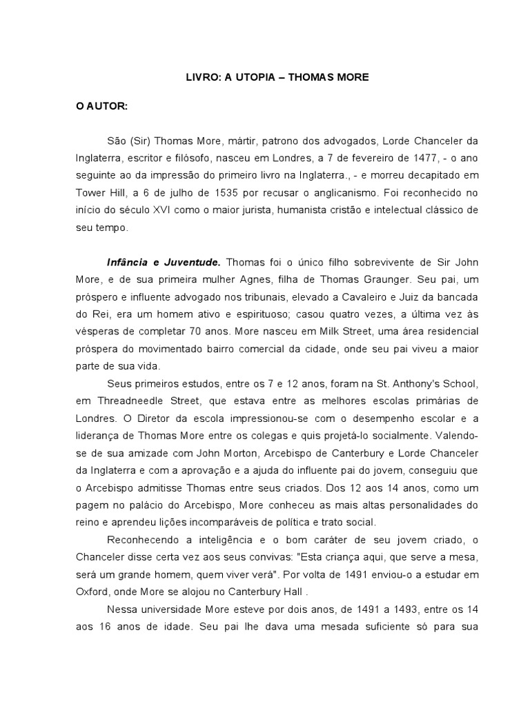 A Utopia de Thomas More: Vida e Obra | PDF | Ana Bolena | Utopia
