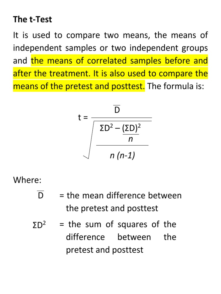 t-Test for Pretest and Posttest Analysis | PDF | Data Collection ...