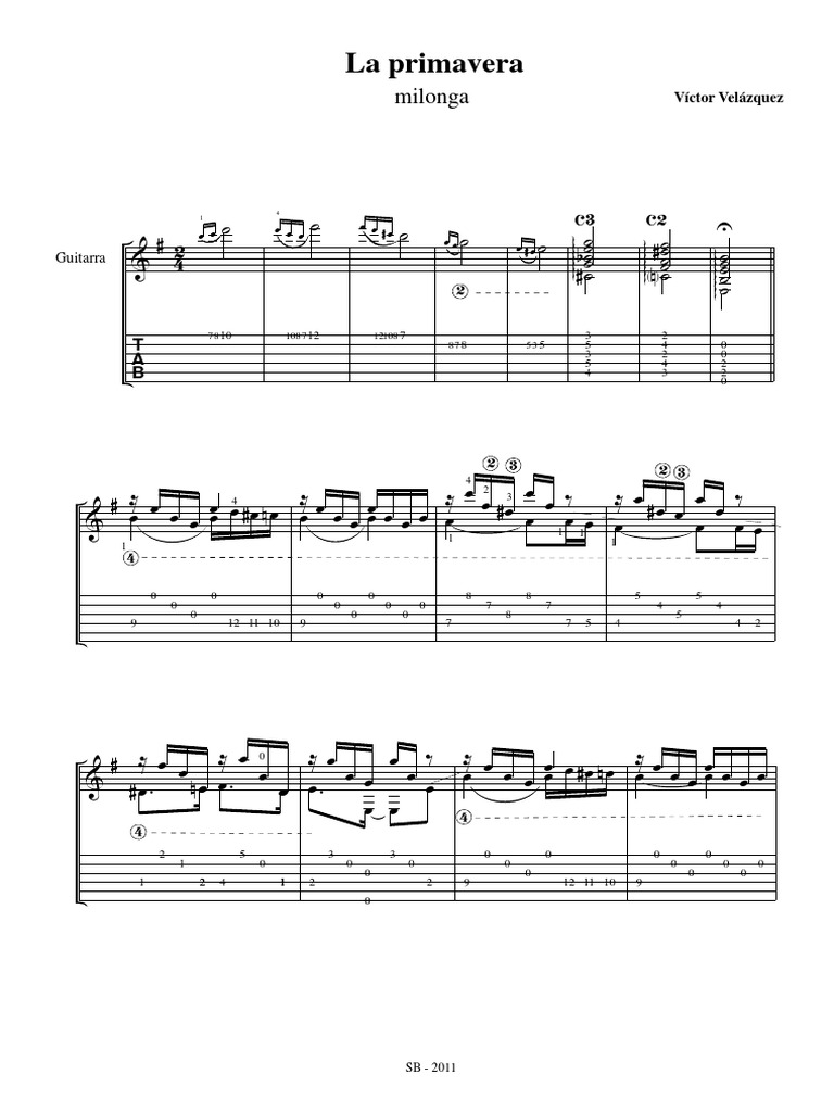 La Primavera, Milonga (Guitarra) Version 2 | PDF