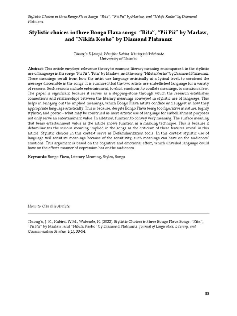 Stylistic Choices in Three Bongo Flava Songs "Rita", "Pii Pii" by ...