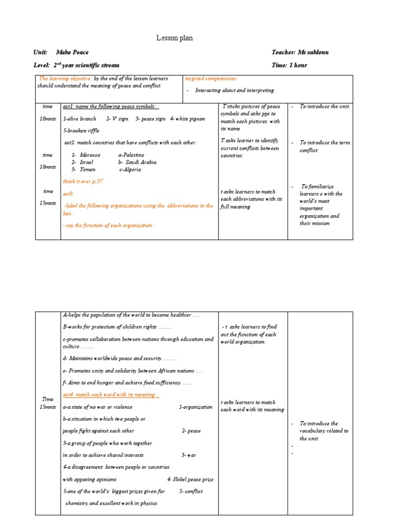 Lesson Plan 2as | PDF | Peace