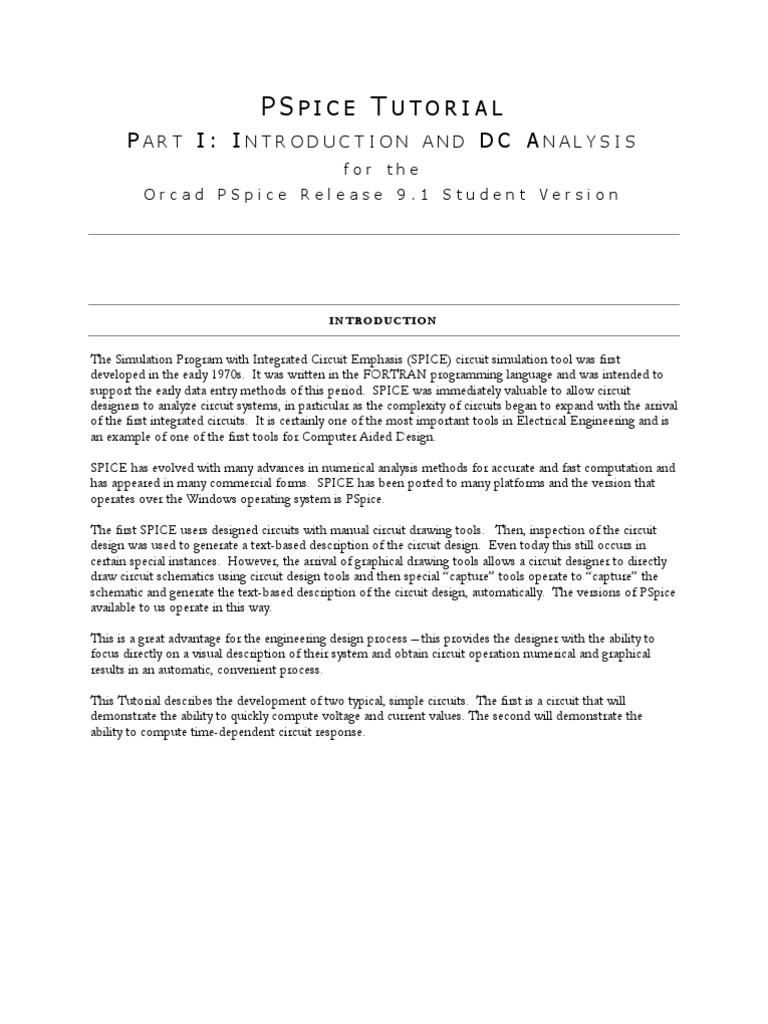 PSPICE Tutorial | Download Free PDF | Spice | Electromagnetism
