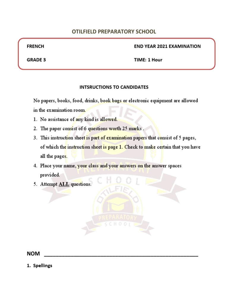 Grade 3 French End Year Exam 2021 | PDF | Career & Growth