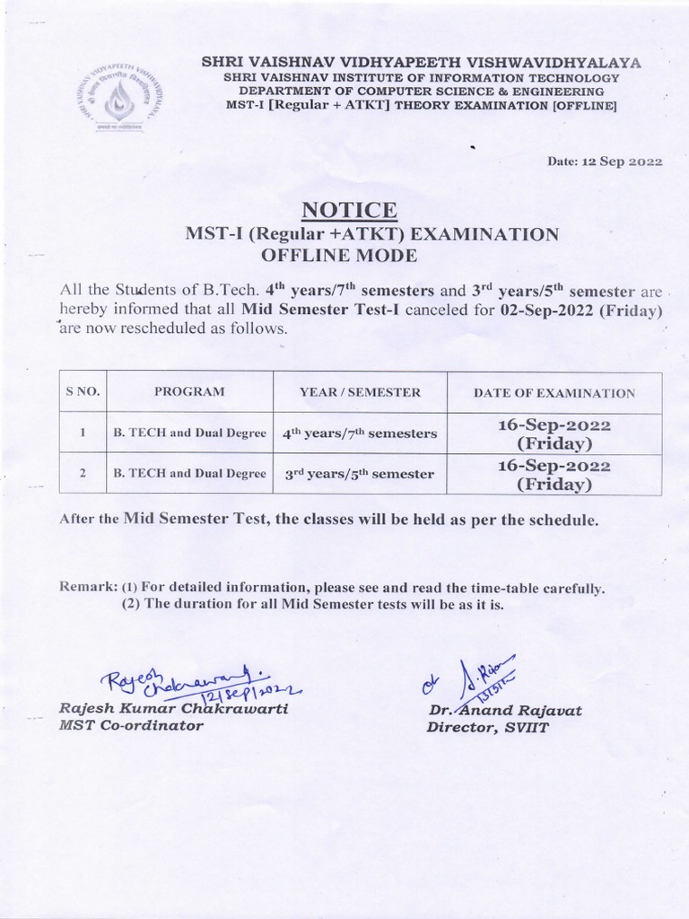 Reschedule MST Notice | PDF