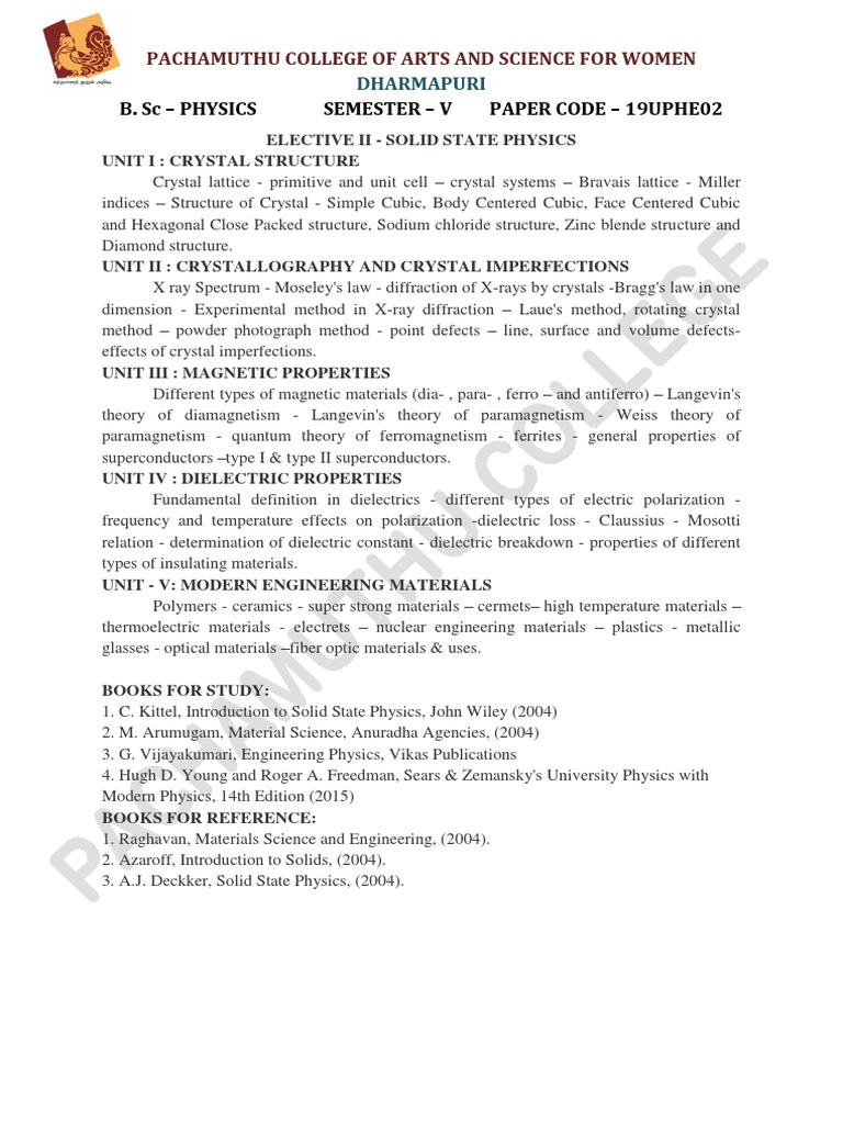 B.Sc Physics: Solid State Physics Syllabus | PDF | Crystal | X Ray Crystallography